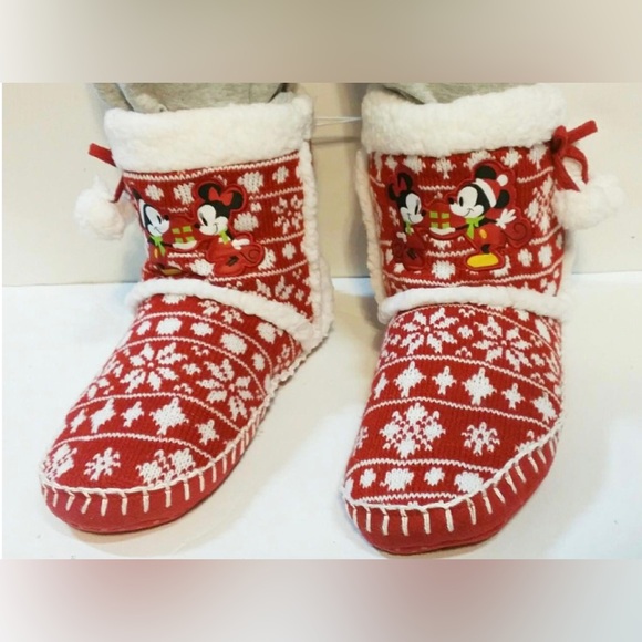 Disney | Shoes | Disney Store Mickey Minnie Christmas Slippers Booties ...